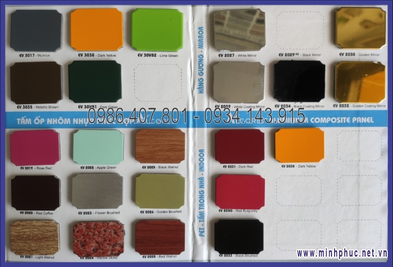 Bảng giá tấm Alu các màu nhôm xước vân gỗ & gương bóng Alcorest